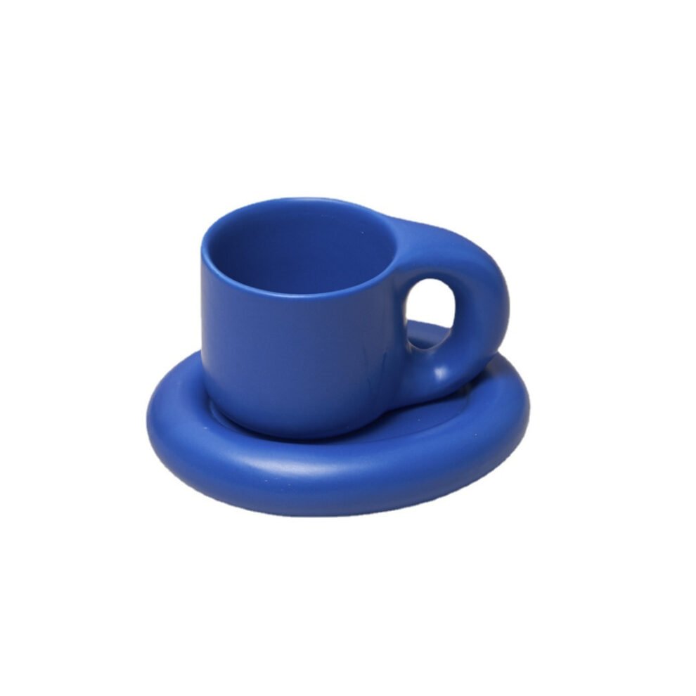 Tasse originale arrondi avec sous tasse bleu électrique - Ma tasse